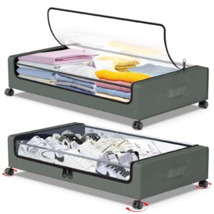 btyhomshelf under bed storage with wheels,2pack space-saving under bed storage containers,large rolling under bed shoe ​storage metal drawer containers organizer with removable clear lids cover