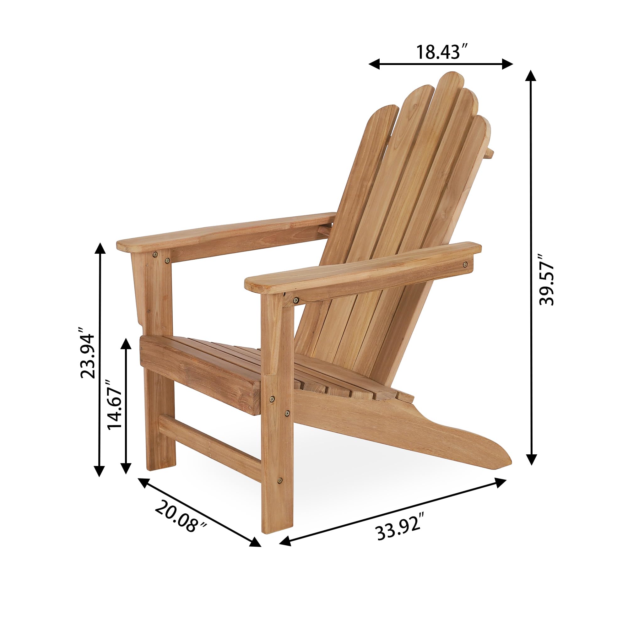 A-ECO LIVING Teak Adirondack Chair, Outdoor Adirondack Chair, Patio Seating Wooden Chair, Water & Weather Resistant Outside Furniture for Patio, Deck, Lawn, Garden, Backyard or Terrace