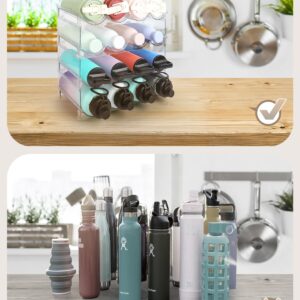 TIDY SAVANT Water Bottle Organizer - 4 Pack Clear Stackable Bottle Storage Rack and Wine Rack for Stanley Yeti Bottle and Other Tumbler Organizer for Kitchen Cabinets, 4 Tier Hold 16