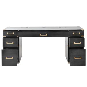 Quarte 70" Executive Desk with Metal Edge Trim, 2 File Drawers,USB Ports and Outlets,Classic Writing Desk with Hidden Compartment for Living Room,Home Office,Study Room (Black+Gold)