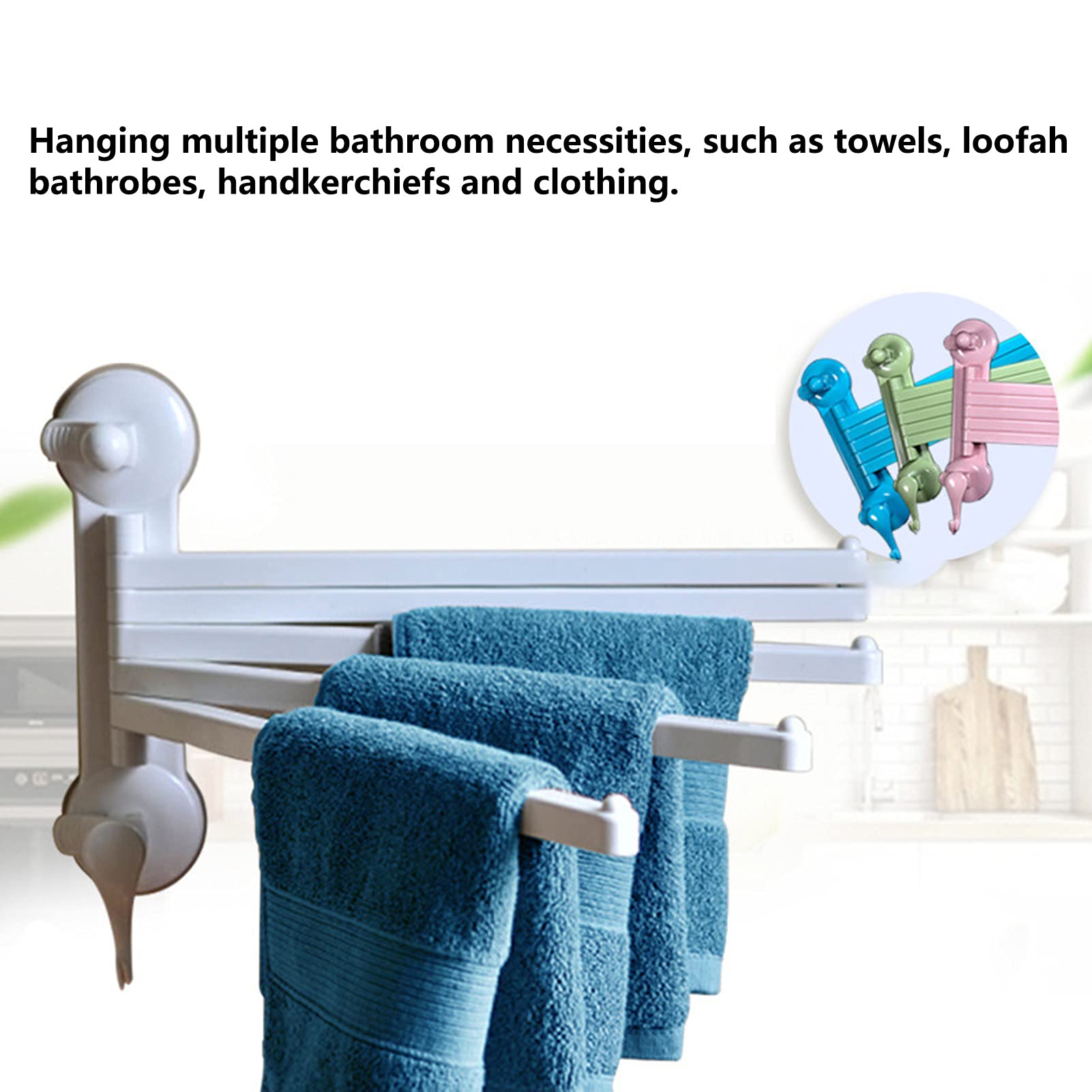 5 Arm Swivel Towel Bar, Wall Mounted Multiple Towel Rack Foldable Swing Arm Towel Rack for Bath Towels Bathrobes Clothes 38x25.5cm