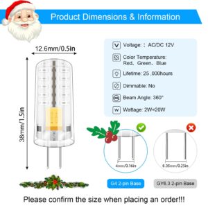 Megereet Green G4 LED Bulb 12V AC/DC 2W 20W Halogen Bulb Equivalent, G4 Bi-Pin Base Spotlight Light Lamps for RGB Landscape Holiday Christmas Decorations Halloween Lighting, 5 Packs