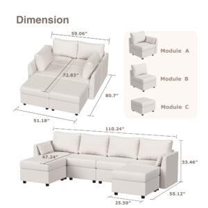 Mangodan Modular Sectional Sofa with Storage, Convertible 6 Seat Sectional Couches for Living Room, U Shaped Sectional Sofa with Chaise, Comfy Sectional Sleeper Sofa, High Supportive Sponge-Beige