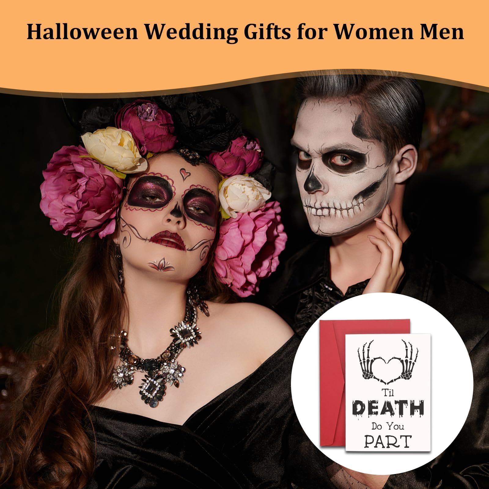 Halloween Boo Basket Stuffers for Women Men Boo Basket Gifts for Kids Her Him Skull Cards Skeleton Wedding Gifts for Couples Bridal Shower Card Wedding Vows Card for Her Him Husband Wife Birthday Card