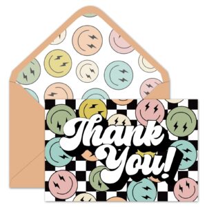 whaline 24 pack groovy thank you cards checkerboard smile face thank you note cards with envelopes stickers for baby shower birthday