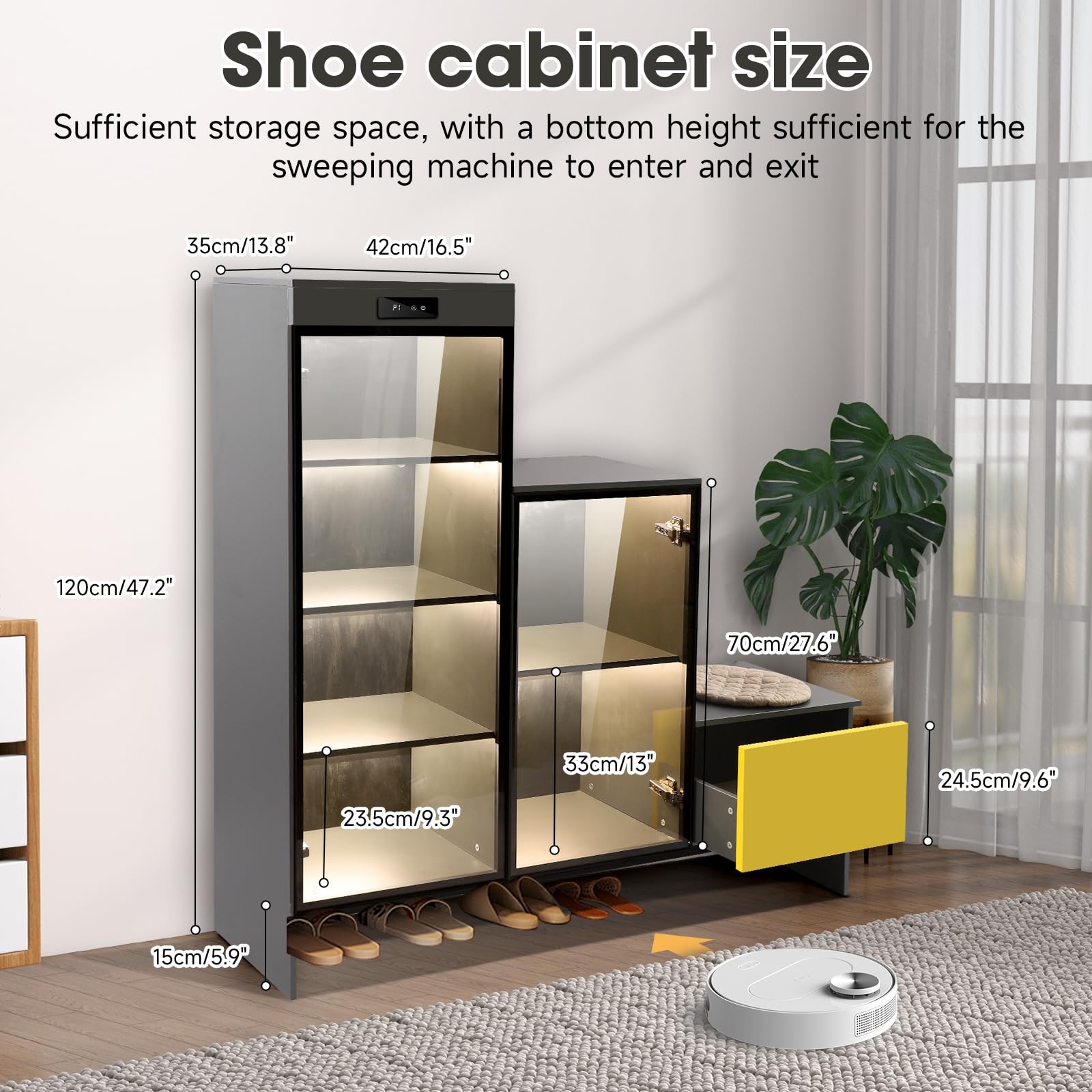 ylizeyu Shoe Cabinet/Rack LED Can Purify The Air,Intelligent Cabinet,Six Storage Cabinet,Storage Cabinet with Closet Function Standorganic Reinforced Glass Door with Reinforced Hinges Grey