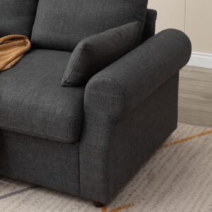 Panana Linen Fabric Sofa with Lift-up Under Storage, Light or Dark Gray, 2 or 3 Seater (Dark Gray Linen Fabric, 2 Seater)