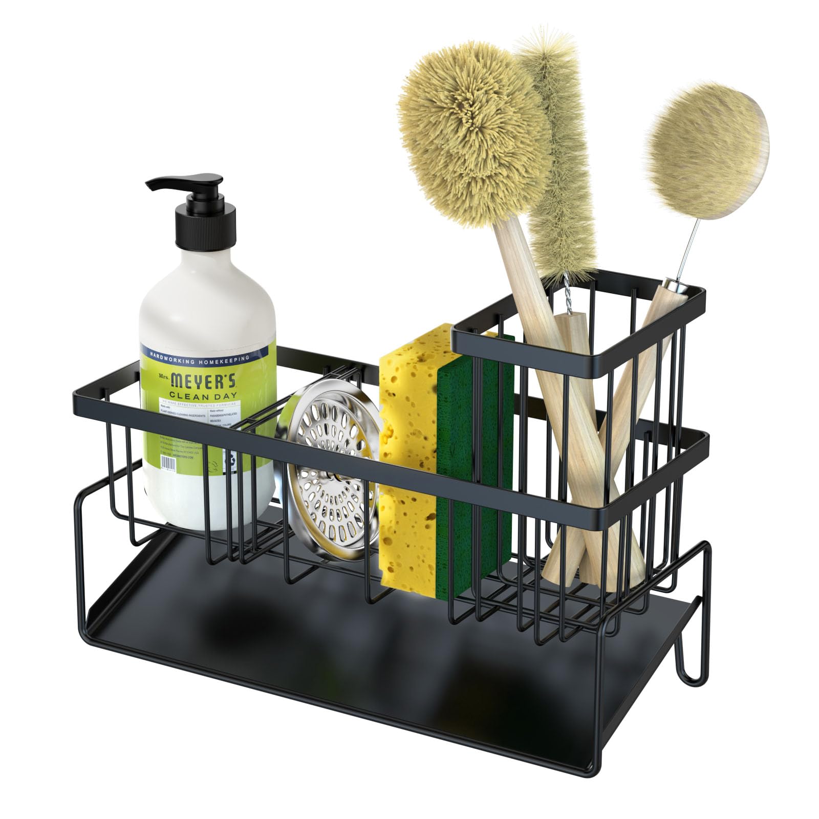 Juseisin Kitchen Sink Caddy Organizer, Upgrade Faucet Sponge Rack for Sinks, Bottle Brush Holder and Organizers Storage with Dish Soap, Auto Draining Tray, Rustproof Adjustable Organizadores