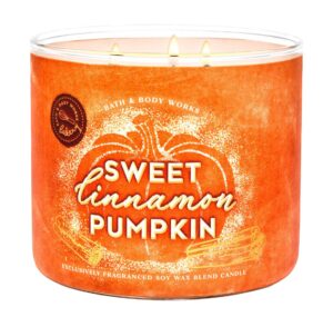 bath + body works sweet cinnamon pumpkin candle - cinnamon and clove + vanilla cream + brown sugar - 3 wick classic pumpkin scented candle for fall - 14.5 ounces - fall candles, 2024.