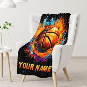 Personalized Basketball Blanket Gift with Name for Boys, Soft & Cozy Throw Blanket for Kids Teens, Custom 40 * 50 Inch Cool Fuzzy Throws for Sofa Couch