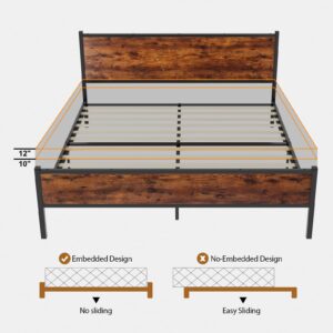 Wokerwie Full Size Wood Platform Bed Frame, with Retro Wooden Headboard and Footboard, Stable Metal Frame Support, No Box Spring Needed, Large Under Bed Storage, Easy Assembly, Noise Free, Brown