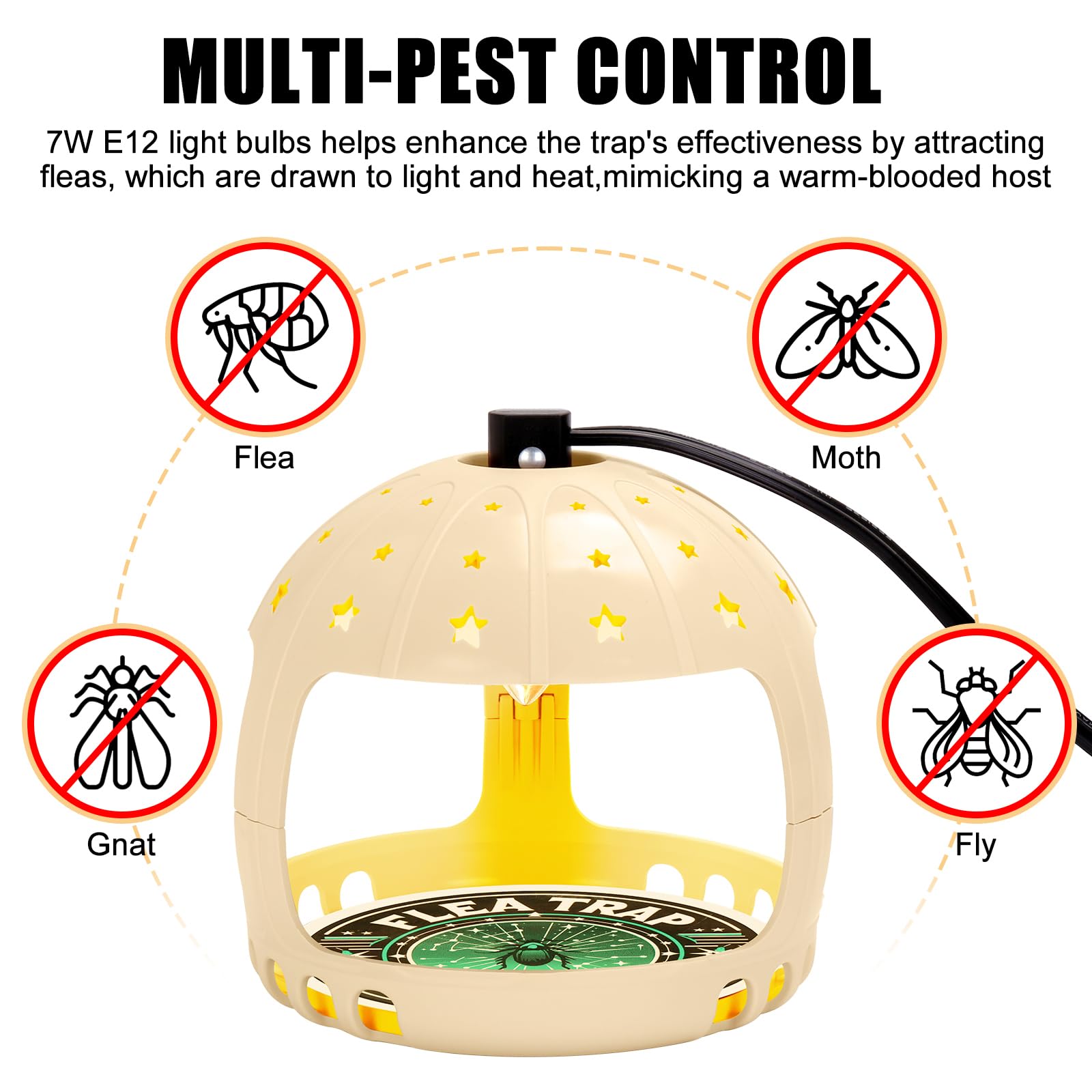 Flea Traps for Inside Your Home, 2025 Flea Treatment for Home, Electric Flea Killer for House Indoor, 2 Packs Flea Light Traps w/ E12 Bulbs & 10 Sticky Discs