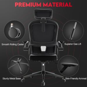 LaoJawBow Ergonomic Office Chair - 500LB Comfy Desk Chairs with Headrest and Lumbar Back Support, Heavy Duty Mesh Computer Chairs with Wheels and Arms for Home Office, Study, Bedroom and College Dorm