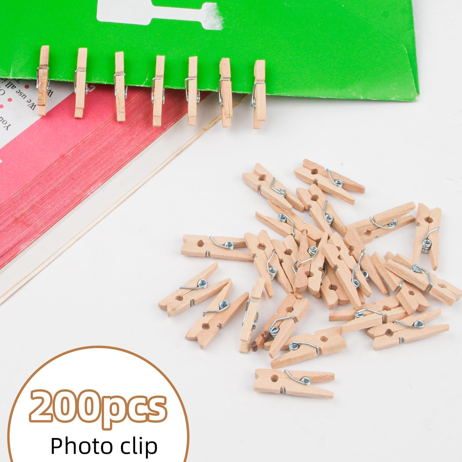 200PCS Mini Clothes Pins Small Clothes Pins Wooden & Tiny Clothes Pins for Photos Push Pin Clothes Pins for Classroom & Wooden Pegs for Wall Hanging Pictures Small Clothespins（2.5X0.3CM