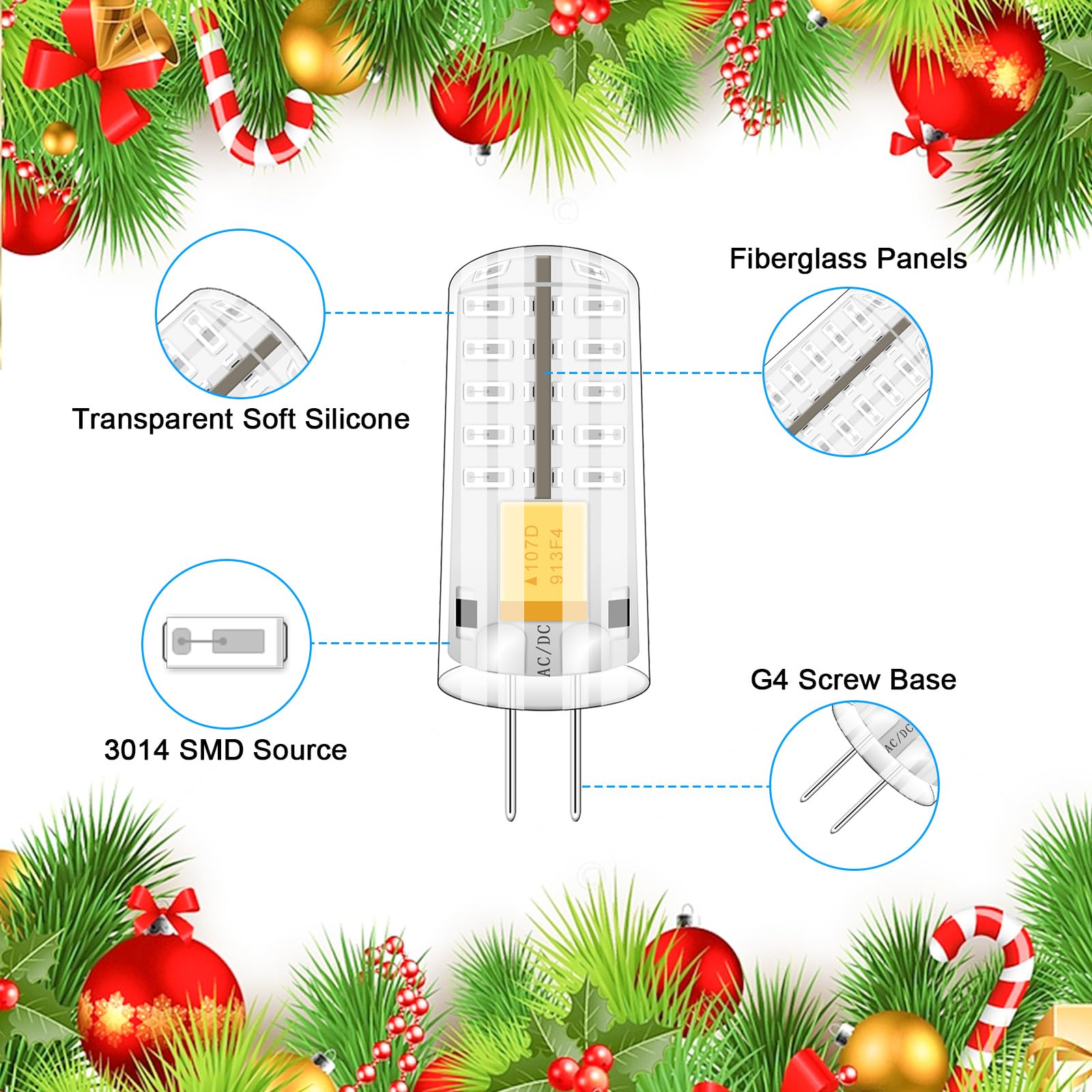 Megereet Green G4 LED Bulb 12V AC/DC 2W 20W Halogen Bulb Equivalent, G4 Bi-Pin Base Spotlight Light Lamps for RGB Landscape Holiday Christmas Decorations Halloween Lighting, 5 Packs