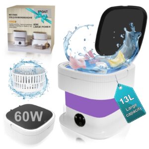 mini portable washing machine, 13l 60w small foldable washer with spin dryer, collapsible luandry washer, compact lavadora portatil for baby clothes, underwear, travel camping apartments purple