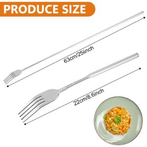 Extendable Fork, 9 to 25 Inch Long Telescopic Fork Stainless Steel Retractable Fork Sturdy and Durable Extending Fork for BBQ Tableware Supplies, Dinner Fruit Dessert Fork with Extendable Handle