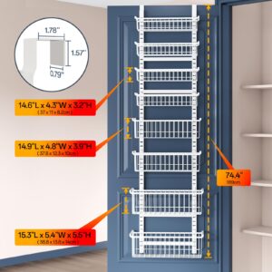 8-Tier Over The Door Pantry Organizer, Pantry Organization and Storage, Deep Baskets Hanging Heavy-Duty Metal, Spice Rack Seasoning Shelves, Home & Kitchen, Laundry Room Bathroom Organization (White)