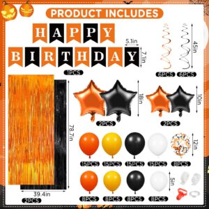 Orange Birthday Decorations Halloween Birthday Party Supplies Orange Black Happy Birthday Banner Balloons Arch Kit Fringe Curtain for Fall Autumn Halloween Birthday Baby Shower Party Decorations