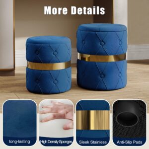 RoyalCraft Round Storage Ottoman Set of 2, Fully Assembled Velvet Vanity Stool Chair, 22QT Large Storage Foot Stool, Support 200lbs Padded Seat for Bedroom, Living Room, Office and Study Room, Blue