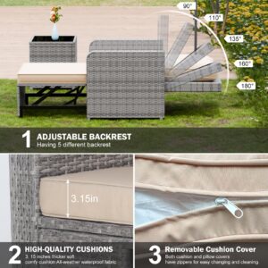 Wicker Outdoor Patio Sofa Chair with Cushion Grey Rattan Convertible Outdoor Furniture with Waterproof Thick Cushion for Backyard Balcony Porch Set of 2