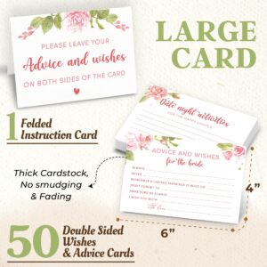 STOFINITY Marriage Advice For The Bride Cards - 50 Pcs Wedding Advice And Wishes Cards For Floral Bridal Shower Decorations, Advice Cards For Bridal Shower Party Decor