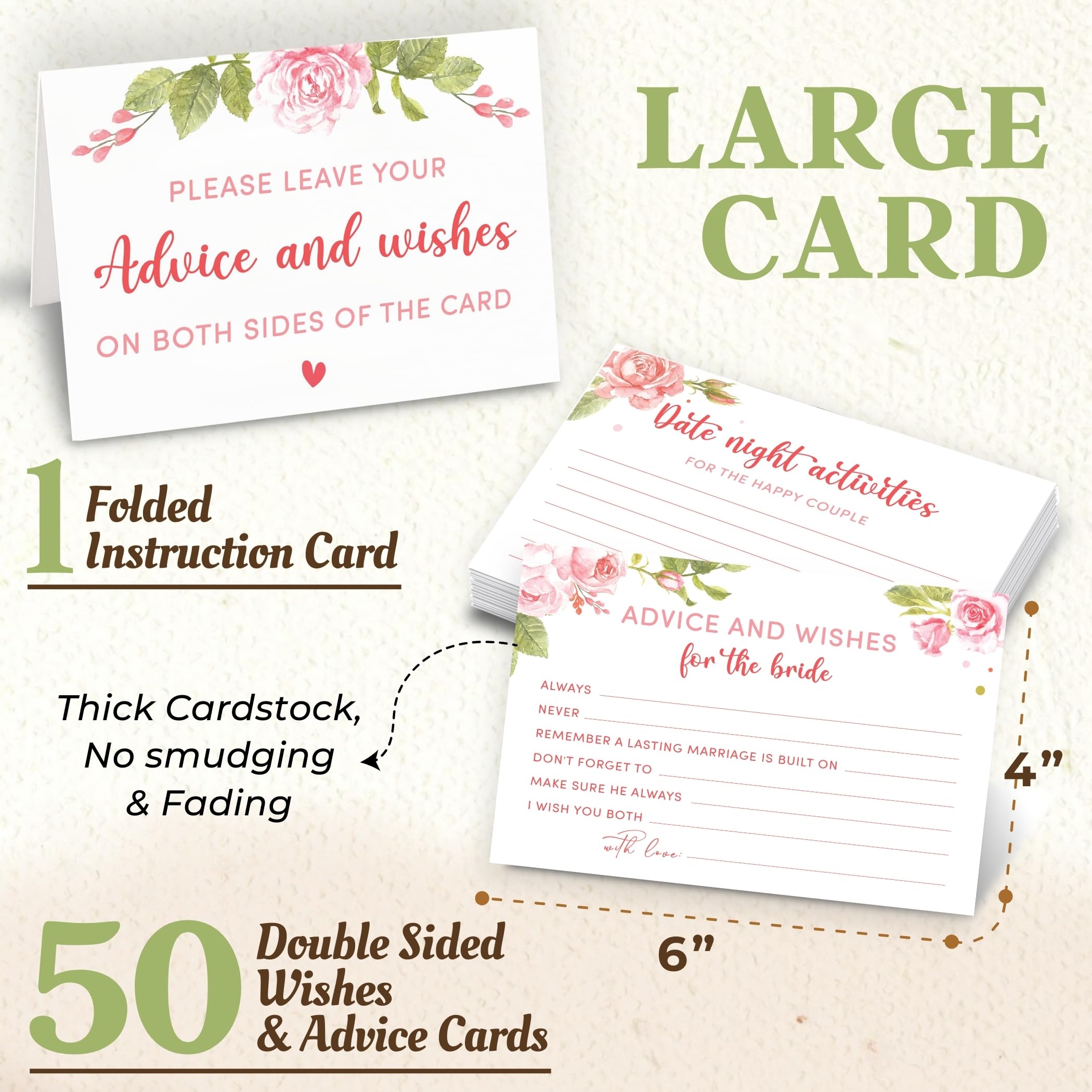 STOFINITY Marriage Advice For The Bride Cards - 50 Pcs Wedding Advice And Wishes Cards For Floral Bridal Shower Decorations, Advice Cards For Bridal Shower Party Decor