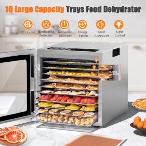 YASHE Food Dehydrator Machine, 10 Stainless Steel Food Dryer, 10 Presets, 48H Timer and Temperature Control, 850W Dehydrators for Food and Jerky, Herbs, Meat, Fruit, Dog Treats, Recipes Book Included