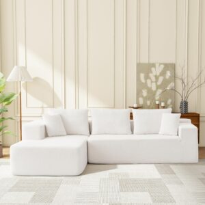 sectional floor sofa couch, corner l shaped sectional sofa set modern minimalist modular,convertible compressed cloud sofa w/lounge,sherpa fabric,deep seater,high-density foam(off white 4 seater)