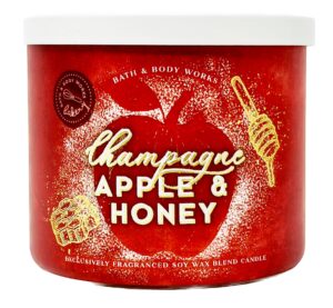 bath + body works champagne apples and honey candle - crisp apples + sparkling champagne + sweet honey - 3 wick scented candle for fall - 14.5 ounces - fall candles, 2024.