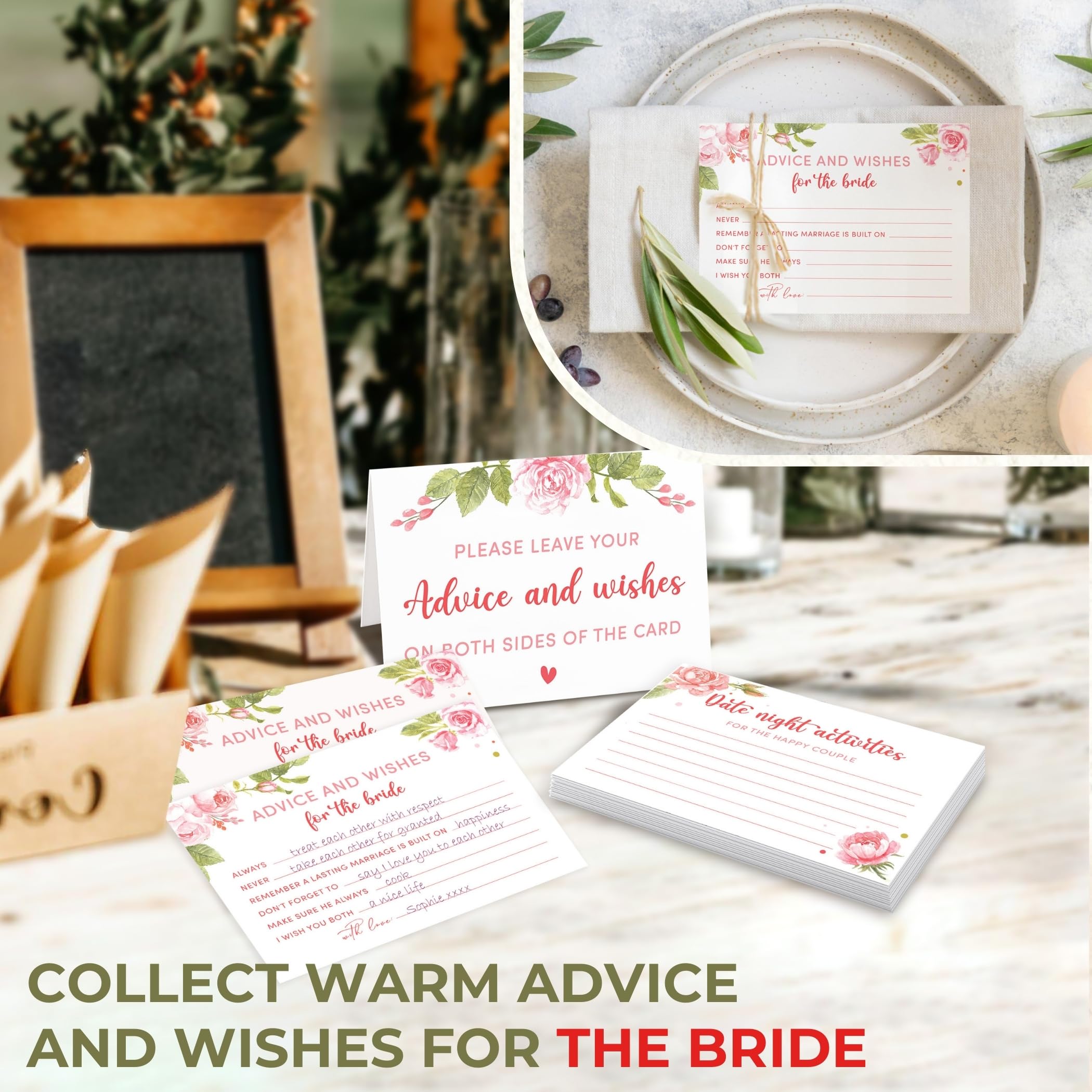 STOFINITY Marriage Advice For The Bride Cards - 50 Pcs Wedding Advice And Wishes Cards For Floral Bridal Shower Decorations, Advice Cards For Bridal Shower Party Decor