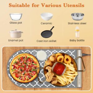 Food Warming Mat - Fast Heating Electric Warming Tray with 4 Level Temperature, Fast Full Surface Heating Mat, 3 Hours Auto Off, Rollable Portable Food Warmers for Individual Meals