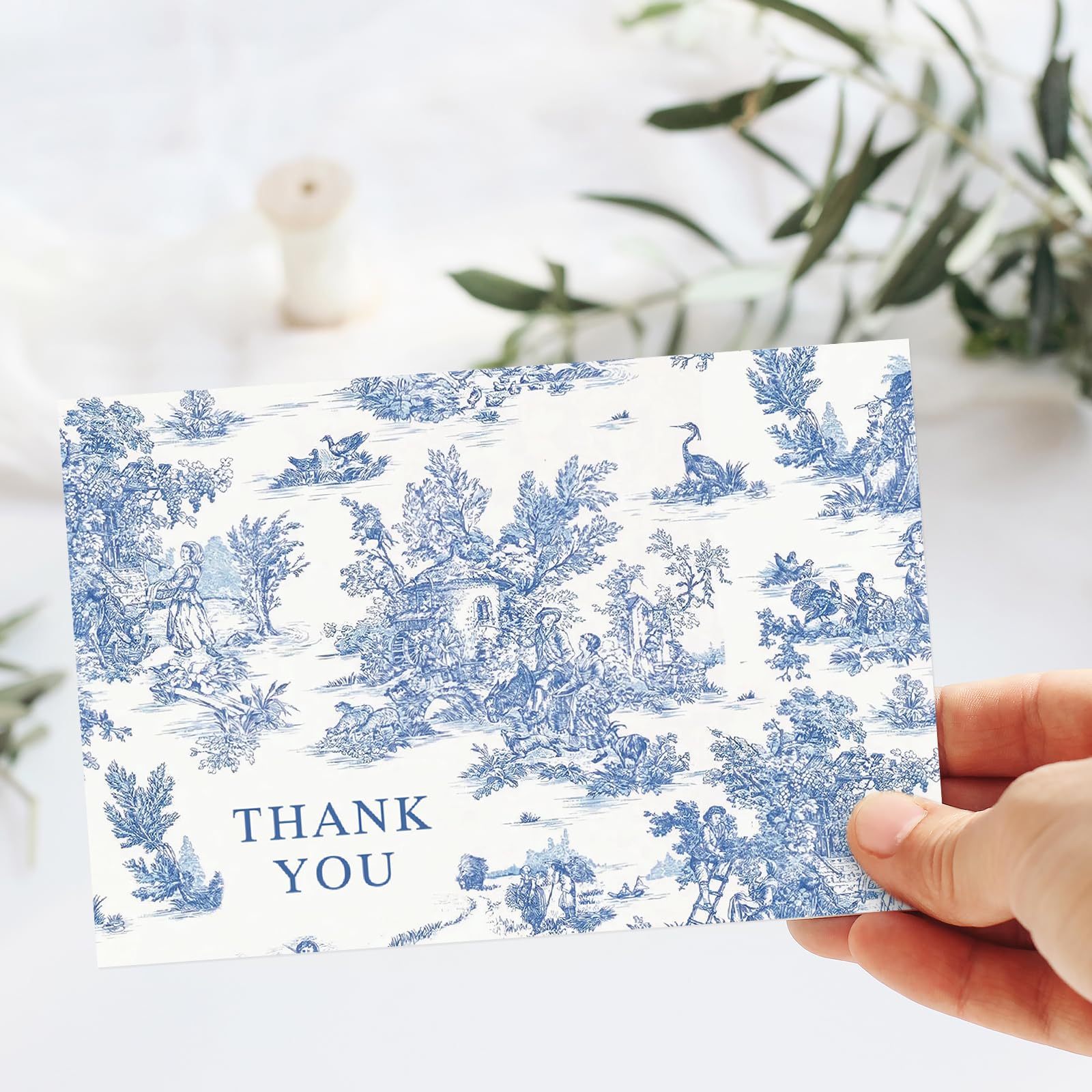 Whaline 24 Pack Blue White Thank You Cards with Envelopes Stickers Vintage Farmhouse Greeting Cards Chinoiserie Blank Note Cards for Birthday Baby Shower Party Supplies