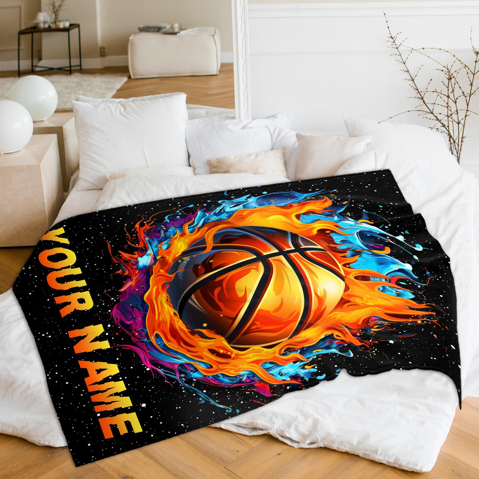 Personalized Basketball Blanket Gift with Name for Boys, Soft & Cozy Throw Blanket for Kids Teens, Custom 40 * 50 Inch Cool Fuzzy Throws for Sofa Couch