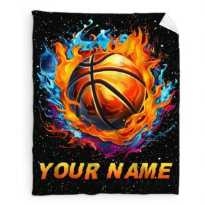 personalized basketball blanket gift with name for boys, soft & cozy throw blanket for kids teens, custom 40 * 50 inch cool fuzzy throws for sofa couch