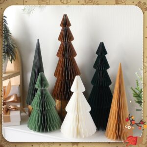 Watersay 6 Pcs Neutral Christmas Tree Honeycomb Centerpiece Minimalist 3D Paper Trees Centerpiece Rustic Reusable Table Decorations for Home Decor Xmas Gift(Green, Brown)