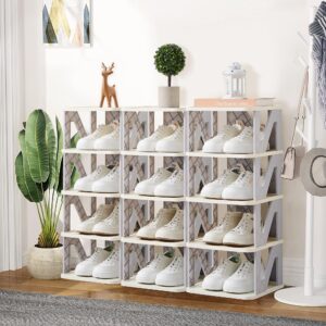 VECELO Foldable Plastic Shoes Rack Storage Organizer for Entryway, Hallway, Closet, Small Space, Gray