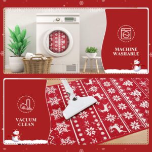 SHACOS Christmas Doormat 2x3ft Red Snowflakes Christmas Tree Deer Xmas Holiday Decor Non Slip Soft Machine Washable Christmas Decorative Rug Small Rug Indoor Front Door Mat for Entryway, Red Beige