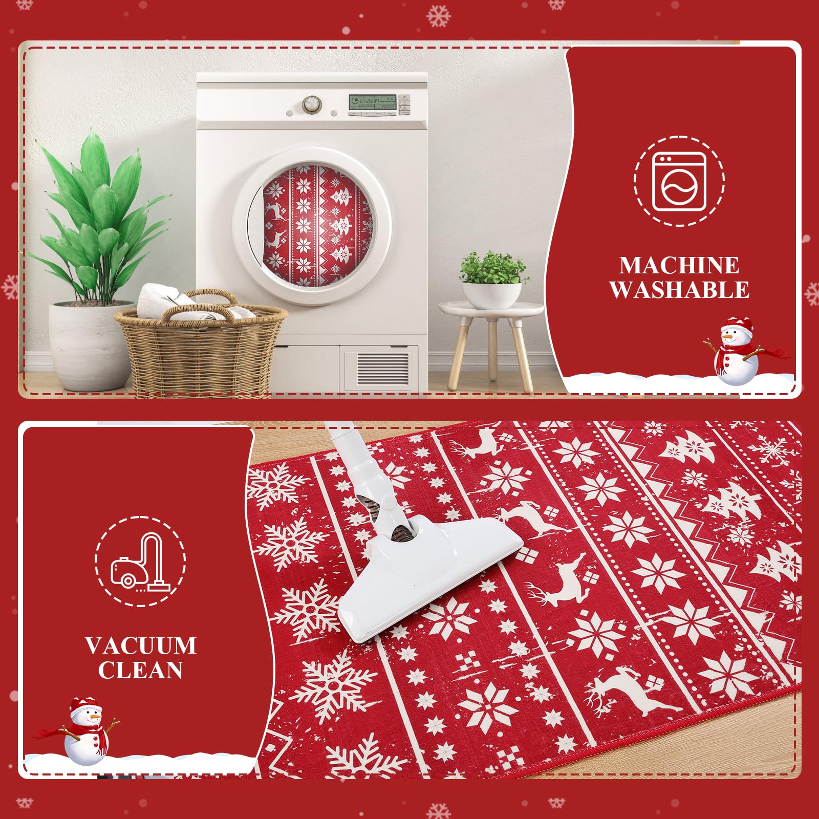 SHACOS Christmas Doormat 2x3ft Red Snowflakes Christmas Tree Deer Xmas Holiday Decor Non Slip Soft Machine Washable Christmas Decorative Rug Small Rug Indoor Front Door Mat for Entryway, Red Beige