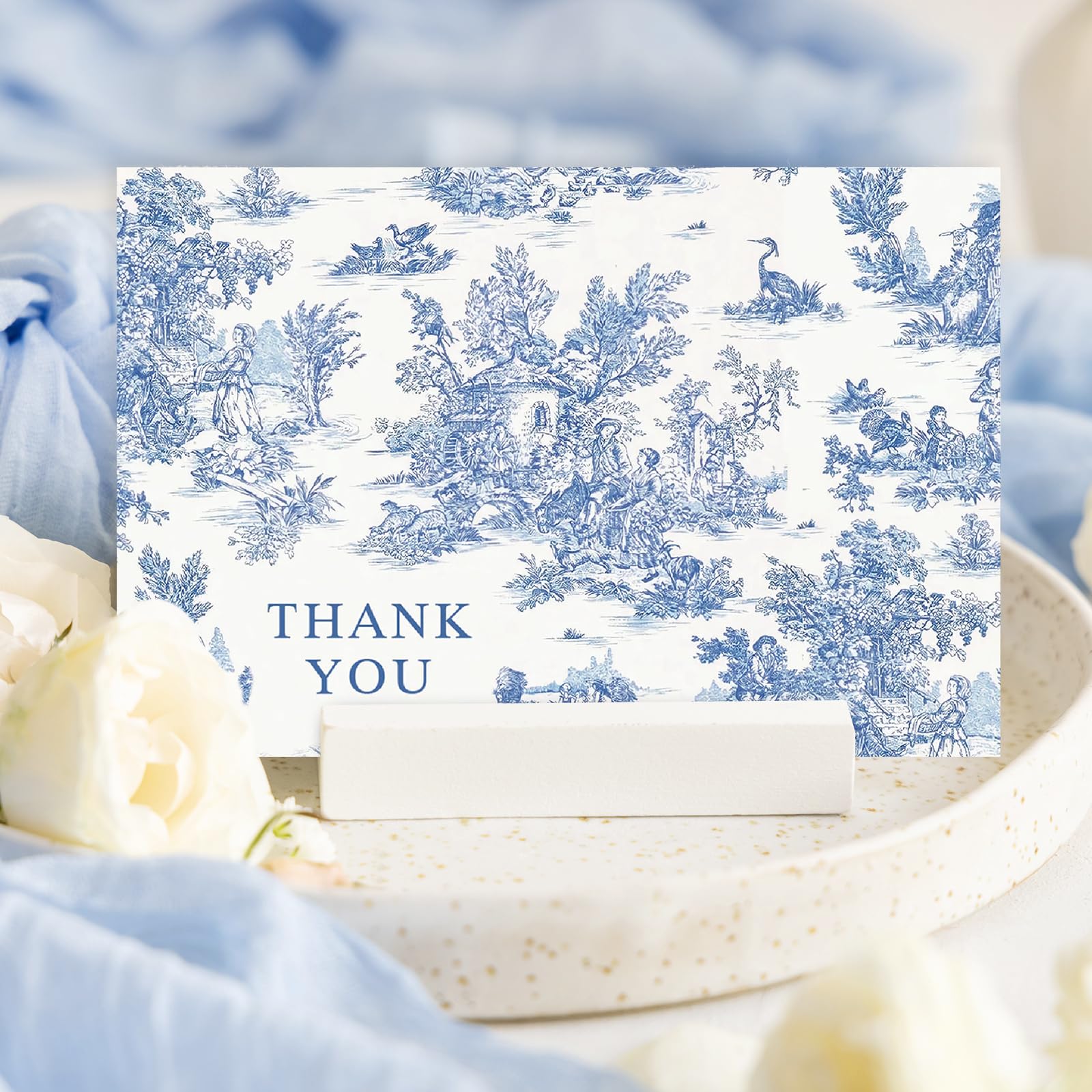 Whaline 24 Pack Blue White Thank You Cards with Envelopes Stickers Vintage Farmhouse Greeting Cards Chinoiserie Blank Note Cards for Birthday Baby Shower Party Supplies