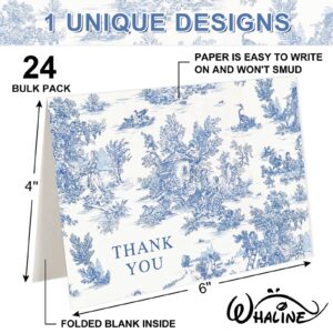 Whaline 24 Pack Blue White Thank You Cards with Envelopes Stickers Vintage Farmhouse Greeting Cards Chinoiserie Blank Note Cards for Birthday Baby Shower Party Supplies