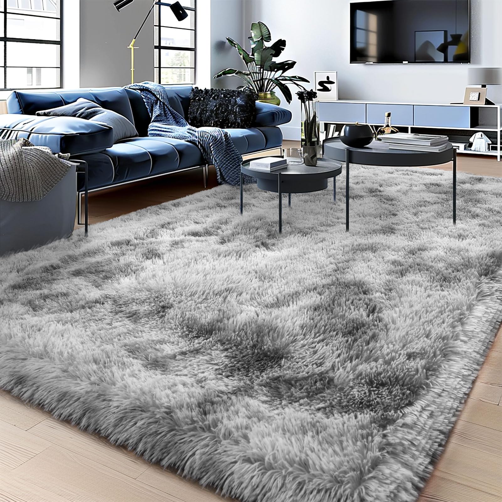 Isdook Soft Shaggy Rugs Light Grey Fluffy Rug for Bedroom White Fuzzy Rug Non-Slip Indoor Floor Carpet for Living Room 8x10 Ft