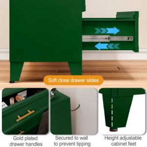 KAIFAM 5 Drawer Dresser, Dressers & Chest of Drawers for Bedroom, Metal Storage Cabinet Organizer with Drawers for Living Room, Hallway, Entryway, Home Office (Dark Green)