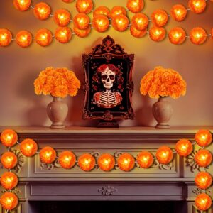 Marigold Garland for Decoration, 1 LED Marigold Garland String Lights with 30 Marigold Flowers for Day of The Dead Decorations Halloween Decorations