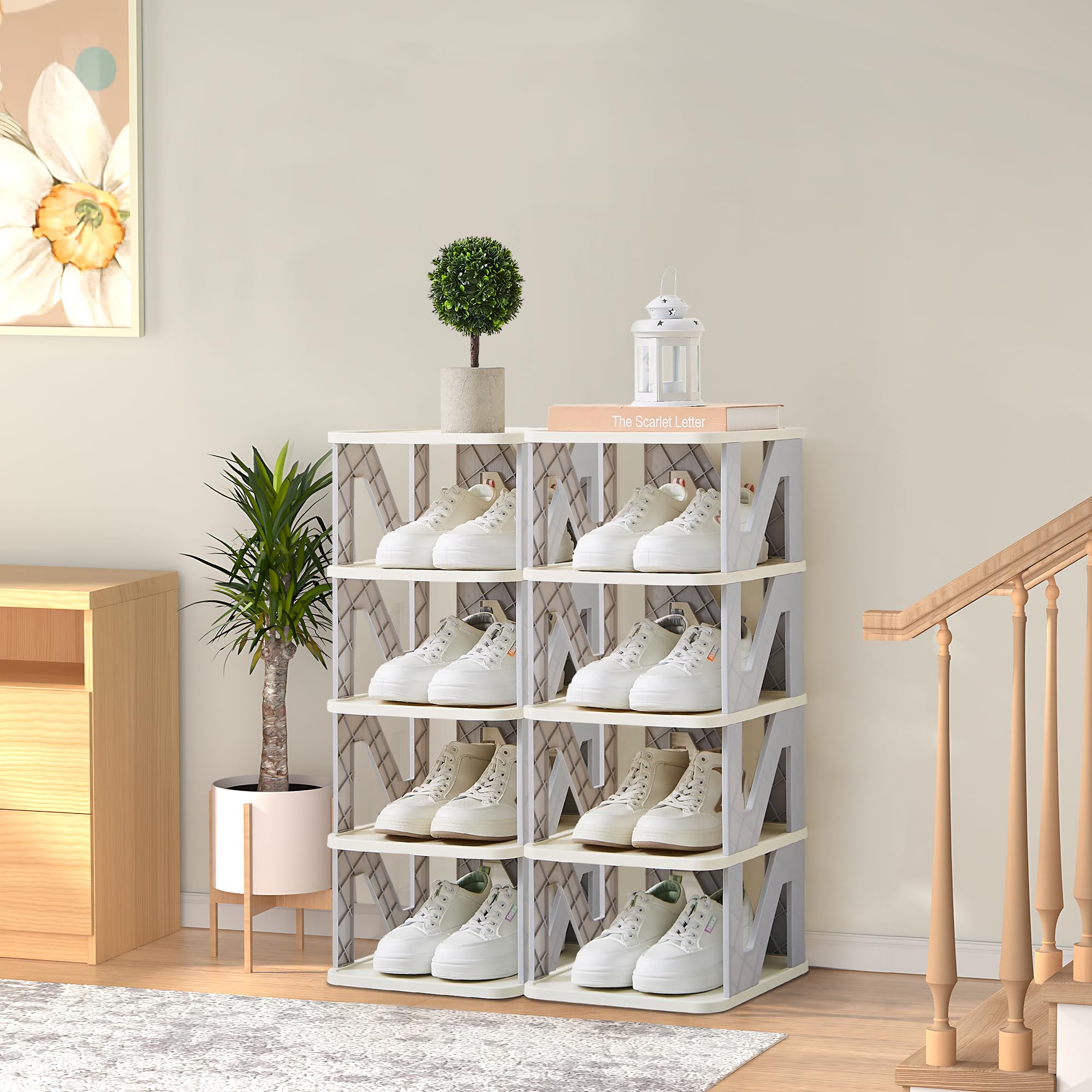 VECELO Foldable Plastic Shoes Rack Storage Organizer for Entryway, Hallway, Closet, Small Space, Gray