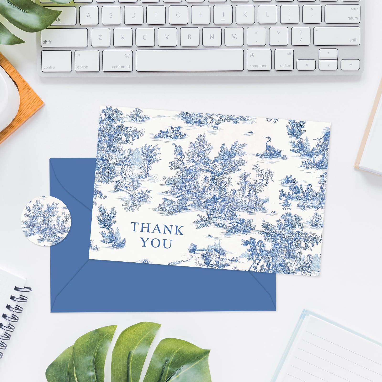 Whaline 24 Pack Blue White Thank You Cards with Envelopes Stickers Vintage Farmhouse Greeting Cards Chinoiserie Blank Note Cards for Birthday Baby Shower Party Supplies