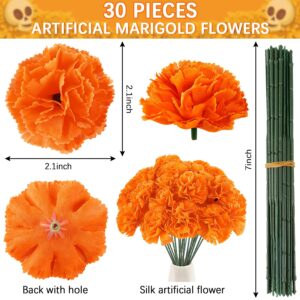 Marigold Garland for Decoration, 1 LED Marigold Garland String Lights with 30 Marigold Flowers for Day of The Dead Decorations Halloween Decorations