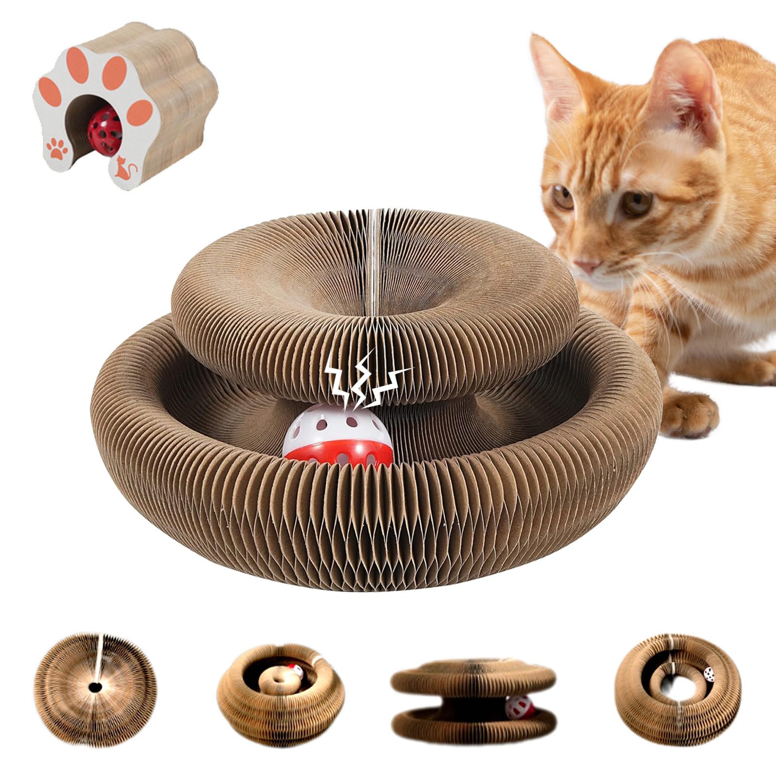 Cat Toy, Magic Organ Cat Scratch Board Compact Cat Accordion Toy, Cardboard Cat Toys, Interactive Scratch Pad Cat Toy with Toy Bell Ball