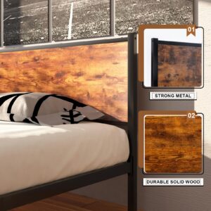 Wokerwie Full Size Wood Platform Bed Frame, with Retro Wooden Headboard and Footboard, Stable Metal Frame Support, No Box Spring Needed, Large Under Bed Storage, Easy Assembly, Noise Free, Brown