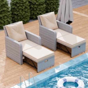 wicker outdoor patio sofa chair with cushion grey rattan convertible outdoor furniture with waterproof thick cushion for backyard balcony porch set of 2